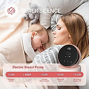 Electric Breast Pump, Portable Breast Pump with 2 Modes 9 Levels, Double Electric Breast Pump with 24mm 27mm Massage Flanges, Strong Suction hands free breast pump, come with 4 Breastmilk Storage Bags