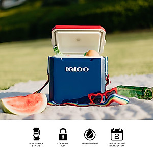 Igloo 11 Quart Tag-Along-Too Tailgating Cooler w/ 2-Day Ice Retention, Navy w/Rainbow Strap, 25 Qt