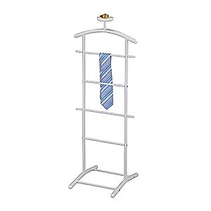 Pilaster Designs Modern Carlsen Clothes Organizer Rack, Suit Valet Stand, White Metal