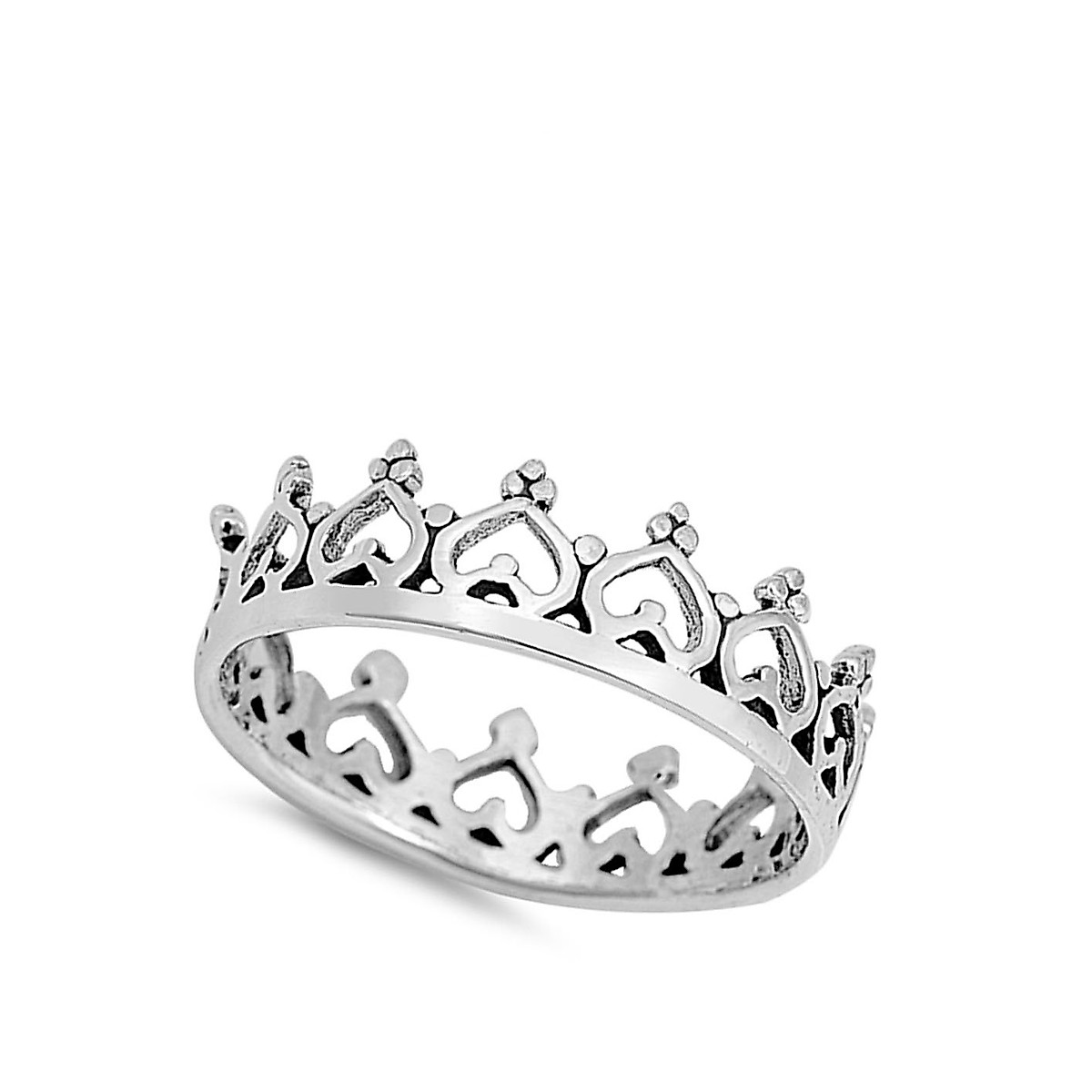 Heart Crown King Princess Ring New .925 Sterling Silver Tiara Band Size 8