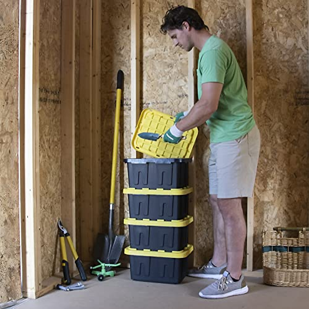 BLACK & YELLOW® 5-Gallon Tough Plastic Storage Containers with Lids, Stackable, 6-Pack