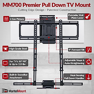 MantelMount MM700 Premier Fireplace TV Mount Pull Down Bracket for 50"-90" & 25-115 lb Televisions Above Mantel