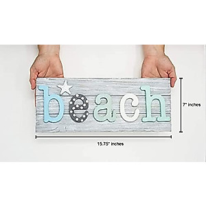 Tumbler Home Beach Wall Decor, Coastal Decorations for Home, Nautical Bathroom Décor, White Washed Pastel Beach Sign with Starfish