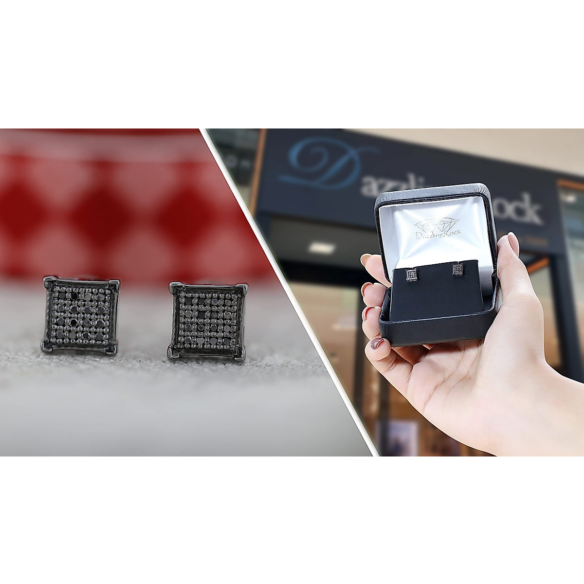 Dazzlingrock Collection Round Black Diamond Cluster Square Unisex Stud Earrings (0.10 ctw) in Black Plated 925 Sterling Silver in Push Back