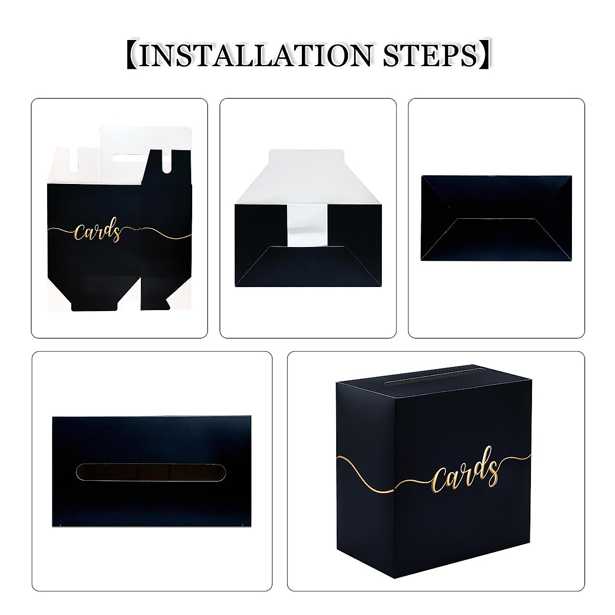 SietDESEO Card Box for Party Black Card Box with Matte Gold Foil Design Money Card Box Gift Card Box Holder for Wedding Reception Retirement Graduation Baby Shower Birthday Card Box