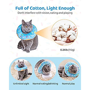 Woiworco Adjustable Cat Recovery Cones, Soft Cone for Cats, Cute Cat Donut Collar, Wound Healing Protective Cone After Surgery Elizabethan Collars for Kitten Pets(M, Blue),