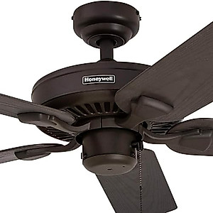Honeywell Ceiling Fans Belmar, 52 Inch Traditional Indoor Outdoor LED Ceiling Fan with No Light, Pull Chain, Three Mounting Options, ETL Damp Rated, Reversible Motor - 50199-01 (Bronze)
