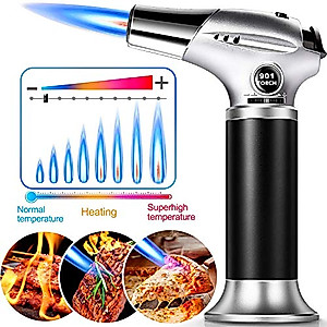 Culinary Butane Torch, Kitchen Refillable Butane Blow Torch with Safety Lock and Adjustable Flame for Crafts Cooking BBQ Baking Brulee Creme Desserts DIY Soldering (Butane Gas Not Included)