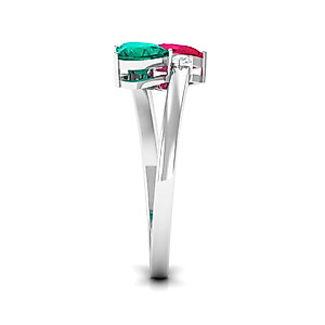 Natural Ruby Emerald Ring, Toi Et Moi Heart Promise Ring, Certified 2 Stone Pre Engagement Ring For Women, 14K White Gold, Size:US 8.00