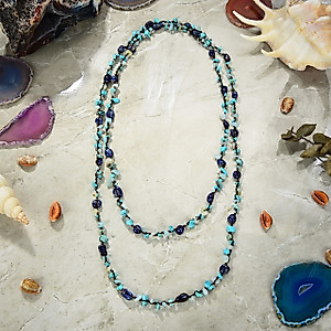 MGR MY GEMS ROCK! Beaded Sodalite Mix Stone Endless Infinity Long or Multi layered Boho Statement Necklace, 60" Long.