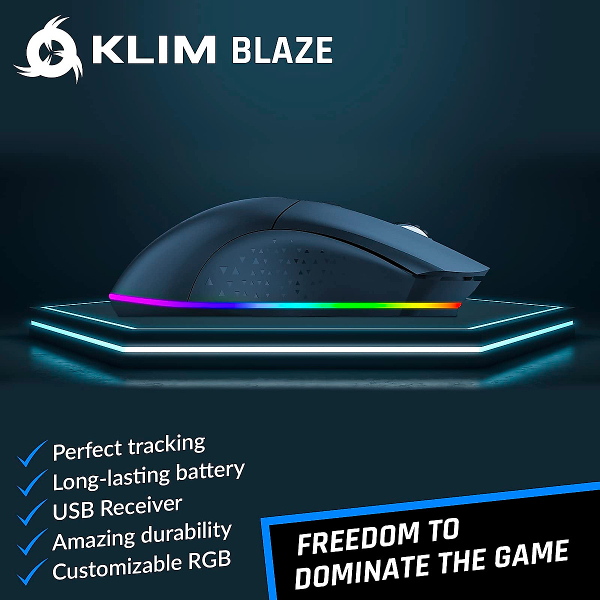 KLIM Blaze Rechargeable Wireless Gaming Mouse RGB New 2024 - High-Precision Sensor and Long-Lasting Battery - 7 Customizable Buttons - Up to 10000 DPI - Wired & Wireless Mouse for PC Mac & PS4 PS5