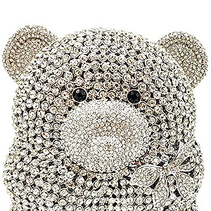 Boutique De FGG Hollow Silver Bear Evening Bag Women Crystal Clutch Purse Party Cocktail Animal Rhinestone Clutch Handbag, Mini