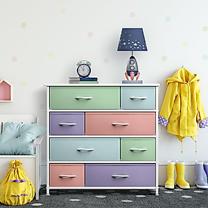 Sorbus Dresser with 8 Drawers - Furniture Storage Chest for Kid’s, Teens, Bedroom, Nursery, Playroom, Clothes, Toys - Steel Frame, Wood Top, Fabric Bins (Pastel)