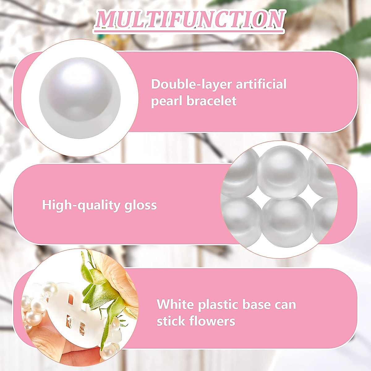 12 Pieces Elastic Pearl Wristband Corsage Wristlet Band Corsage Bracelet Pearl Wedding Wrist DIY Decor Corsage Pearl Bead Stretch Wristband Accessory for Wedding Bridesmaid Bride Prom Handmade