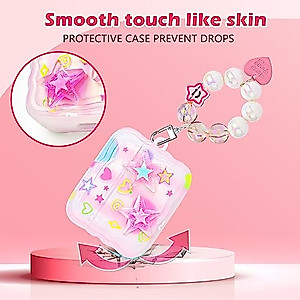 Cute AirPods 3 Case with Love Pendant Colorful Round Bead Keychain, Glitter 3D Stars Design Soft Protective Cover Compatible with AirPods 3rd Generation Case for Girls and Womens