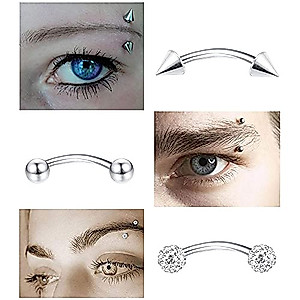 EVISPOL 10Pcs 16G Rook Piercing Jewelry for Women Men, Eyebrow Rings Curved Barbell 316L Stainless Steel Belly Lip Rings CZ Daith Cartilage Earrings Tragus Helix Piercing Jewelry-6MM-Silver