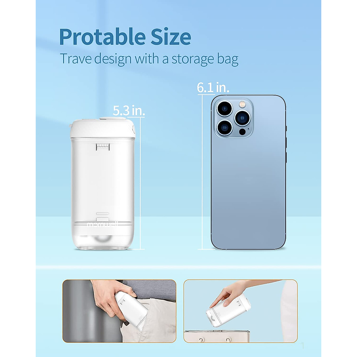 Cordless Water Dental Flosser for Teeth Cleaning, Mornwell Mini Cordless Portable Water Dental Flosser, 4 Modes Telescopic Water Tank USB Rechargeable IPX7 Waterproof for Travel, Braces & Bridges Care