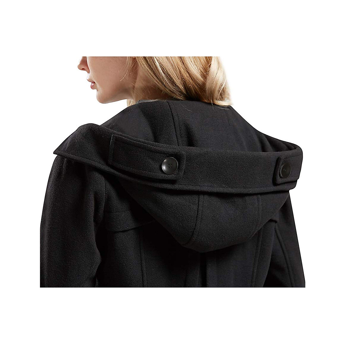 Tanming Women's Warm Double Breasted Wool Pea Coat Trench Coat Jacket with Hood (Black-XXL)