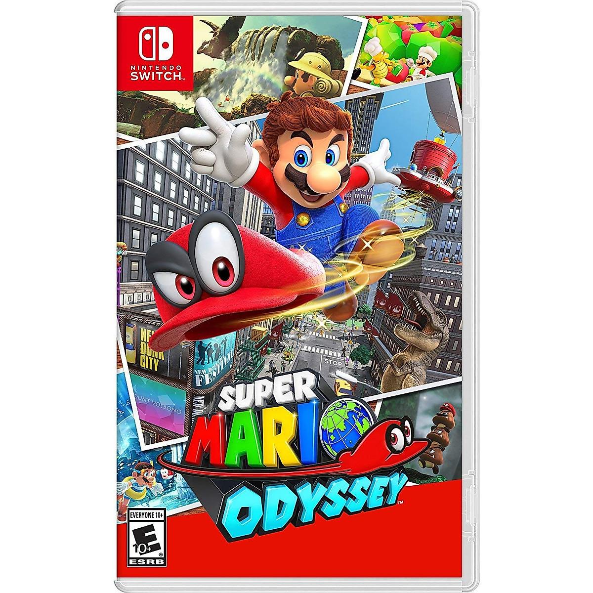 Nintendo Switch Bundle: 32GB Console Red and Blue Joy-Con, Nintendo Switch Wheel (set of 2), Super Mario Odyssey Video Game and Deluxe Travel Case (Renewed)