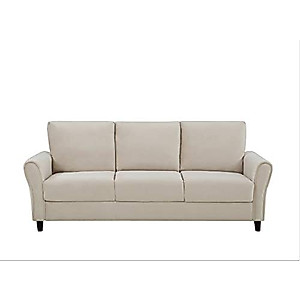 Container Furniture Direct Celestia Mid Century Modern Upholstered Sloped Arms Living Room, Sofa, White Ivory