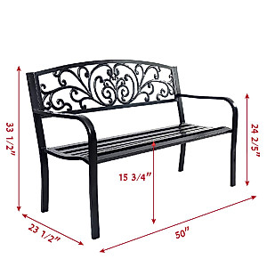 Wenst'sKufAN 50" Patio Garden Bench Park Patio Yard Furniture Decor Powder-Coated Cast Iron Black