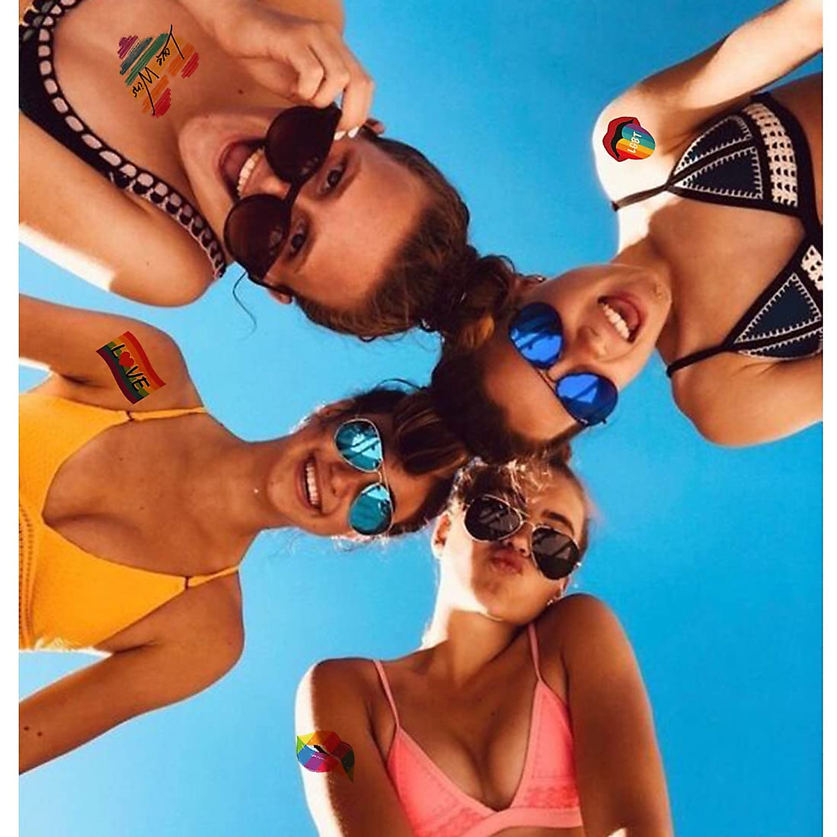 Ooopsiun 80 Pcs Rainbow Temporary Tattoos -10 Sheets Pride Tattoos Flower/Heart/Rainbow Tattoos for Pride Festivals