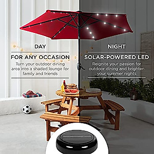 Best Choice Products 7.5ft Outdoor Solar Market Table Patio Umbrella for Deck, Pool w/Tilt, Crank, LED Lights - Red