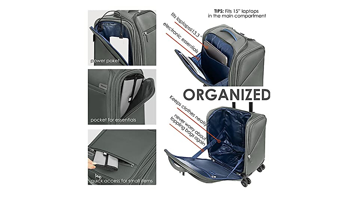 VERAGE Carry On Luggage with USB Port - 14-Inch Spinner