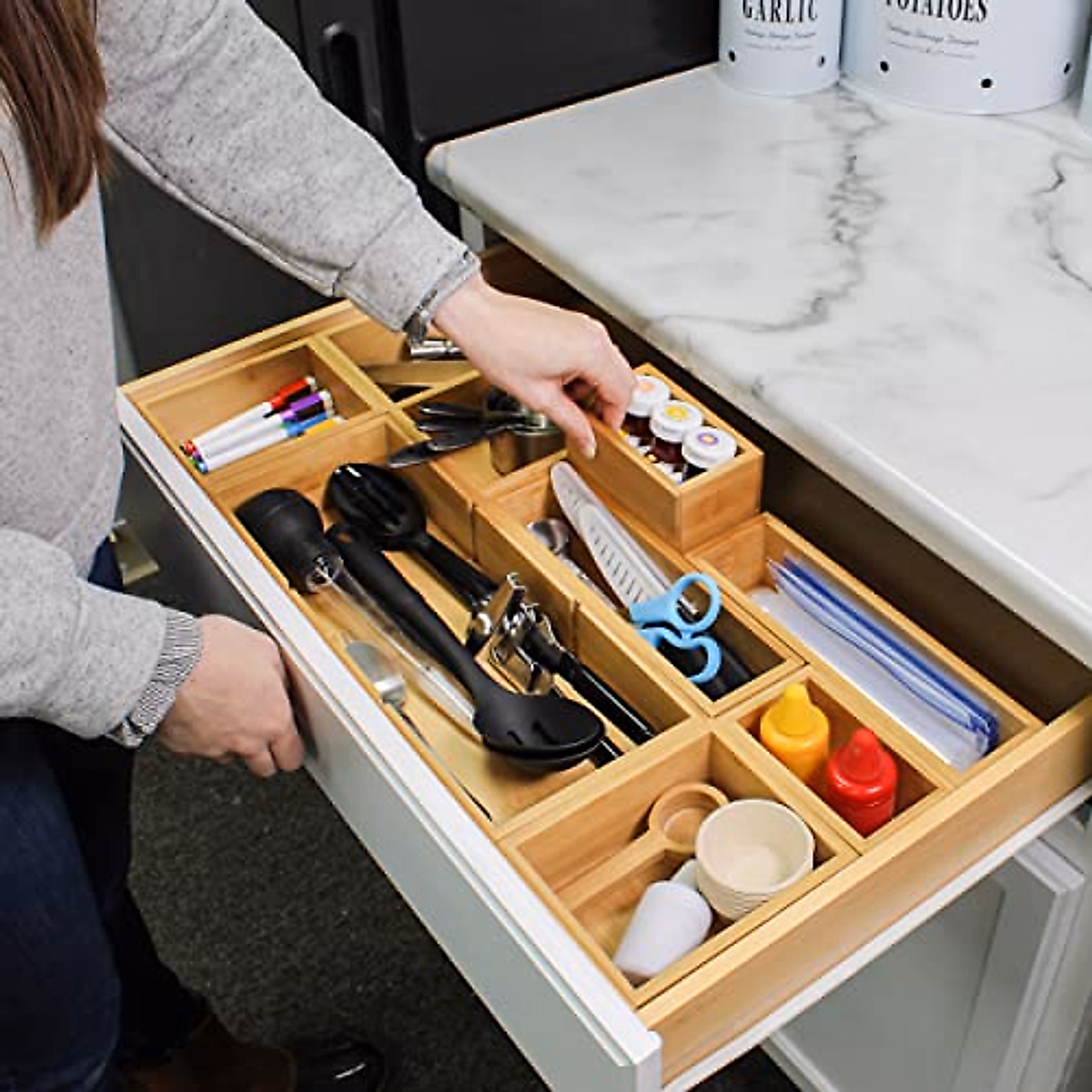 CreekView Home Emporium Bamboo Drawer Organizer Set - 10pc Drawer Dividers for Use as Junk Drawer Organizers and Storage