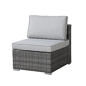 Patiorama Patio Armless Sofa, Outdoor Single Sofa, All-Weather Grey PE Wicker Rattan Sectional Sofa, Additional Chair for Furniture Set, Patio Seating for Balcony Garden Pool (Light Grey Cushion)