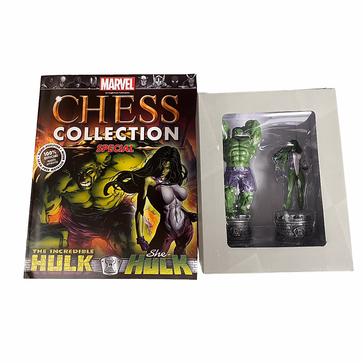 Eaglemoss Marvel Chess Collection Incredible Hulk and She-Hulk Rook Hand-Sculpted Resin Chess Piece with Magazine