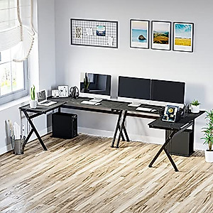 HOMCOM 61 Inch Modern Reversible L-Shaped Home Office Desk Computer Laptop Table Gaming Desk Corner Workstation with CPU Stand, Space Saving, Black
