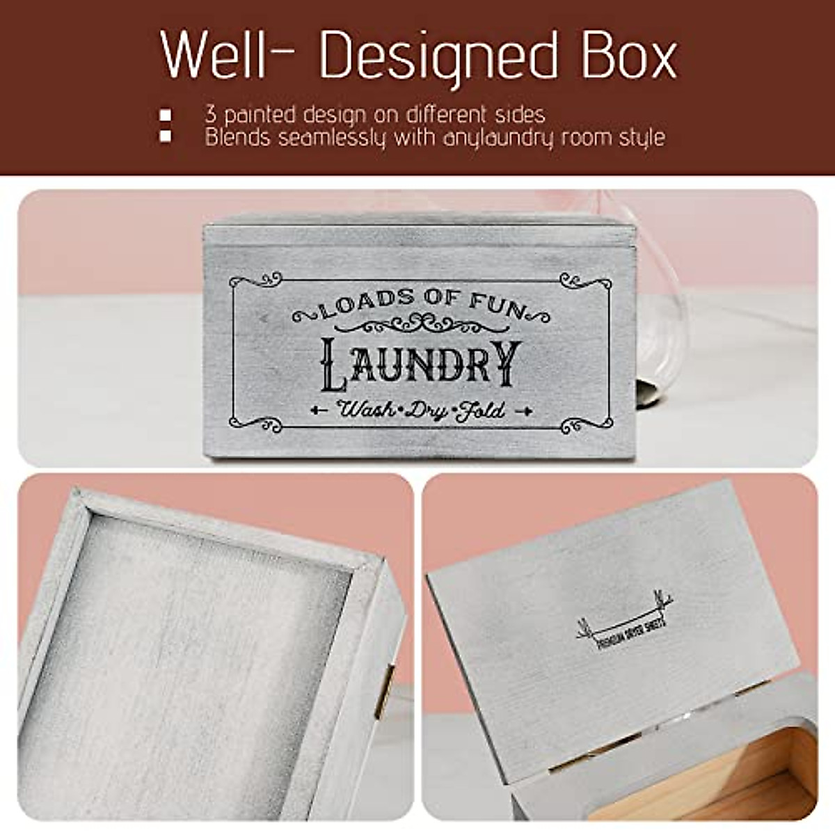 MINCORD Dryer Sheet Holder, Wooden Dryer Sheet Dispenser with Hinged Lid for Fabric Softener Sheets, Rustic Dryer Sheet Container Storage Box, Farmhouse Laundry Sheet Dispenser for Laundry Room Decor