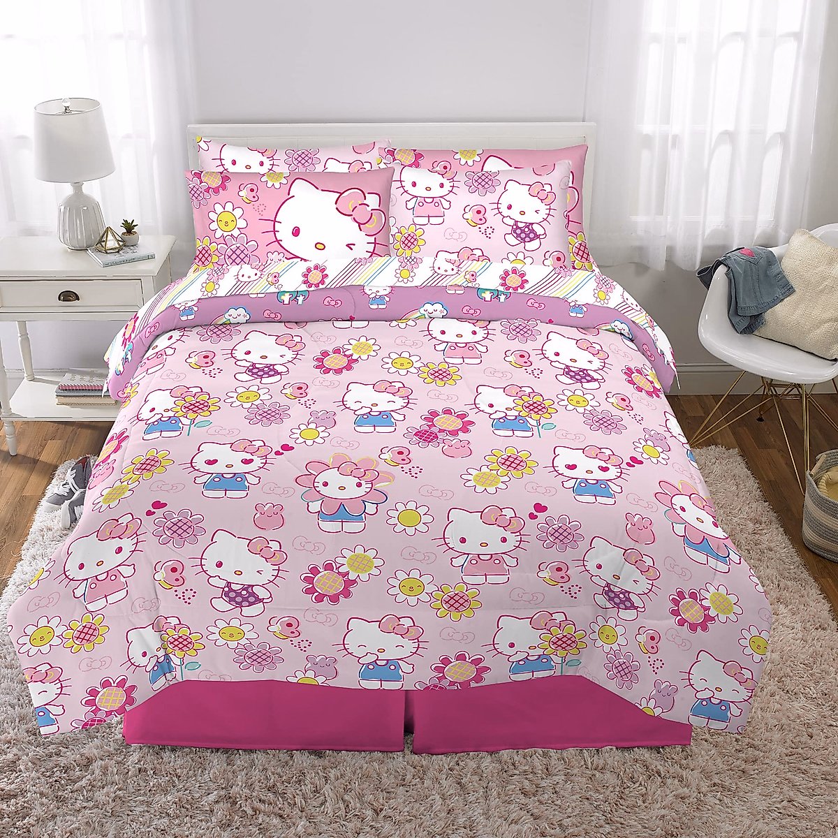 Franco Kids Bedding Super Soft Comforter and Sheet Set with Sham, 7 Piece Full Size, Hello Kitty