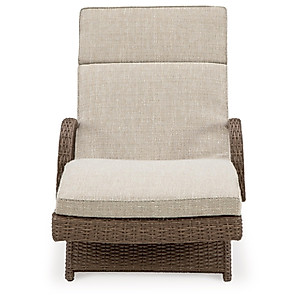 Signature Design by Ashley Beachcroft Outdoor Chaise Lounge with Cushion, 30" W x 79" D x 40" H, Dark Brown & Beige