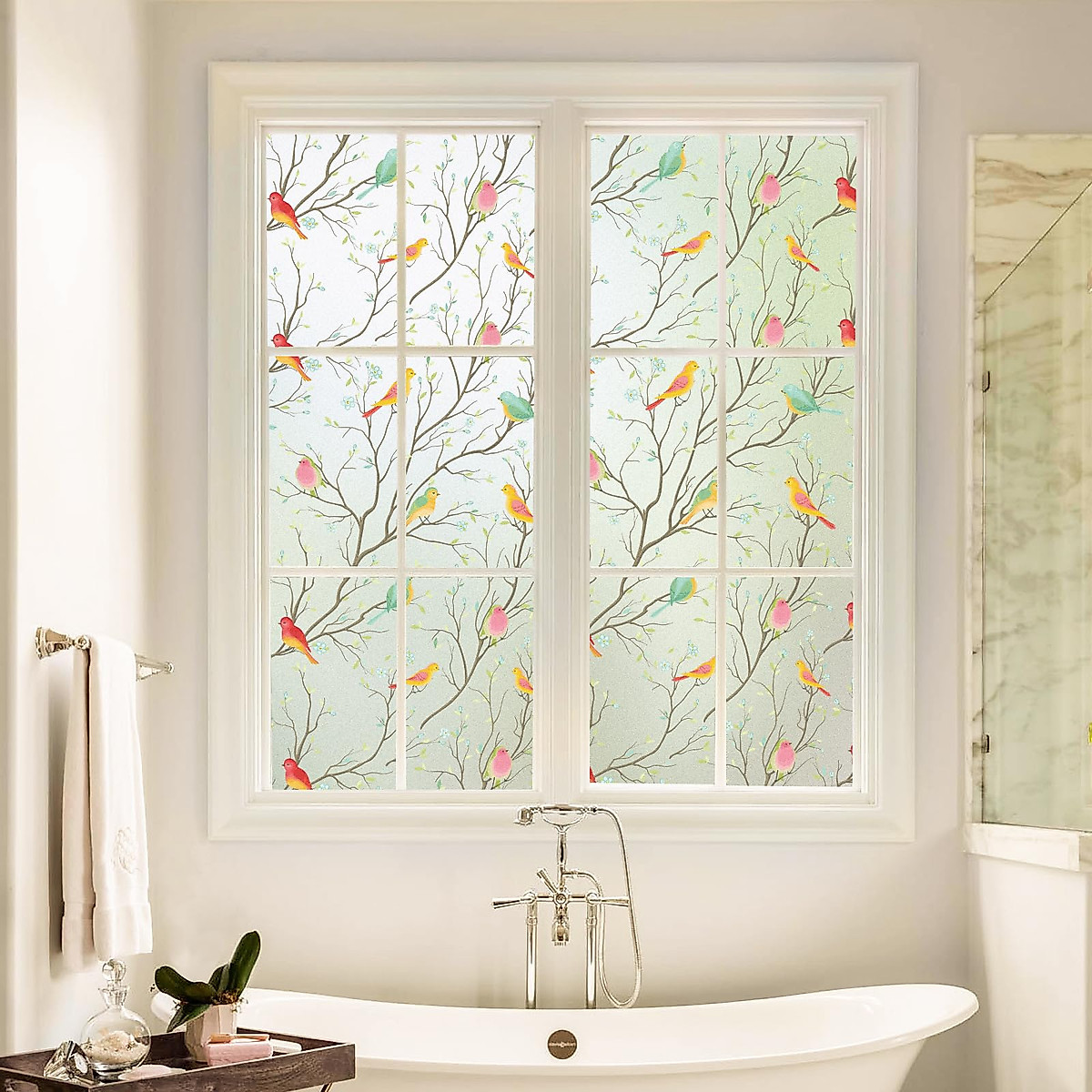Coavas Window Privacy Film Stained Glass Window Decals Heat Blocking Frosted Birds Window Clings Decorative Bathroom Window Stickers Door Window Coverings for Home 17.8" x 78.7" Translucent