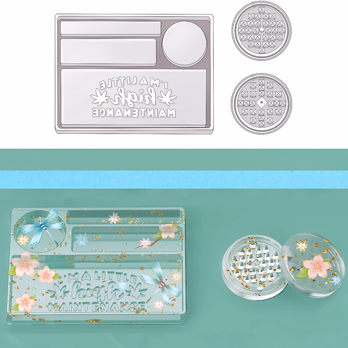 Mold with Lid and Grinder Mold,Silicone Molds for Resin - Large Resin Molds with Rolling Tray Mold and Resin Grinder Mold for Grind and Storage, DIY Storage Box Art Molds