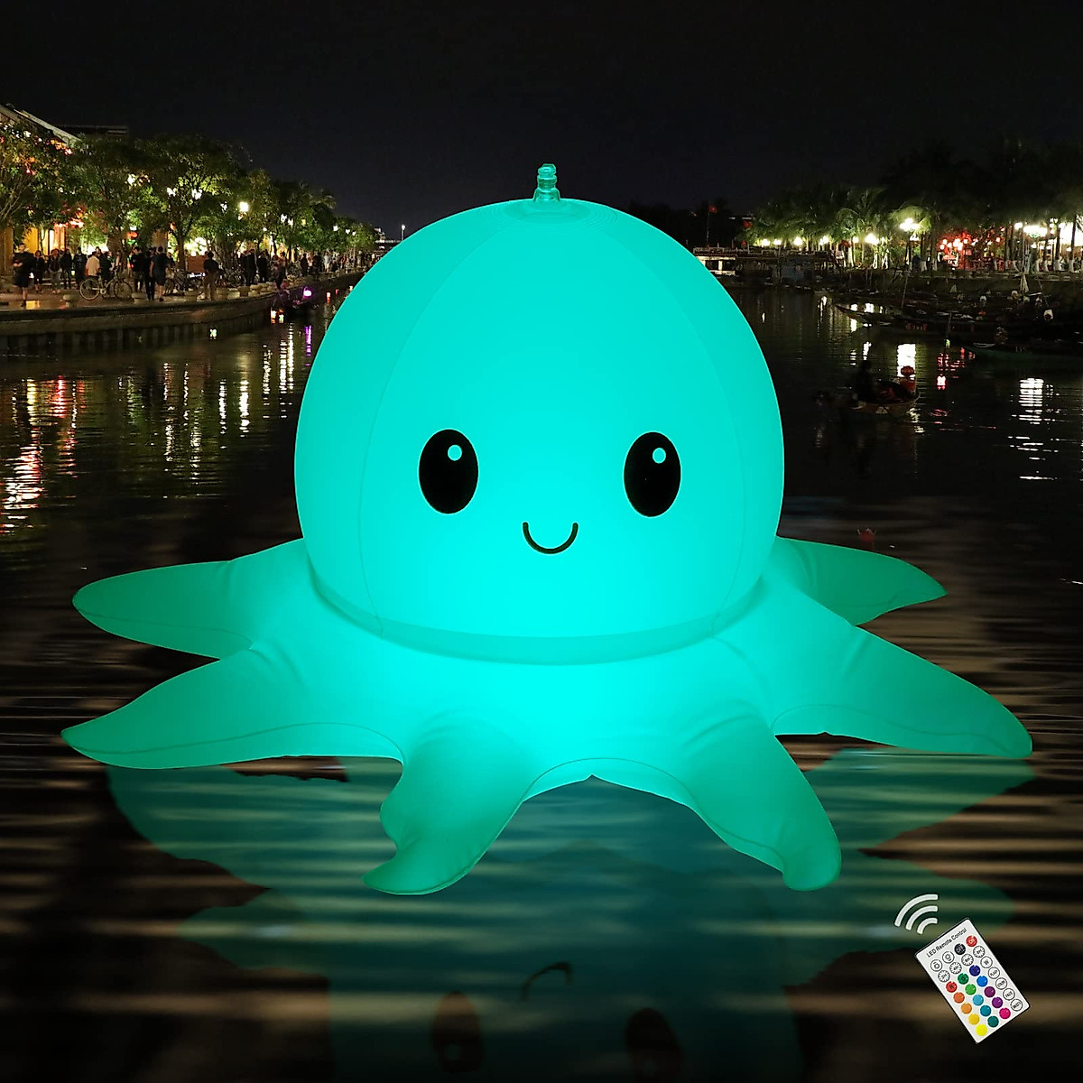 SEMANJLL Solar Powered Octopus Floating Pool Lights, 20 inch 16 RGB Colors Changing LED Glow Ball Inflatable Octopus with Cute Smile(1 Pack)