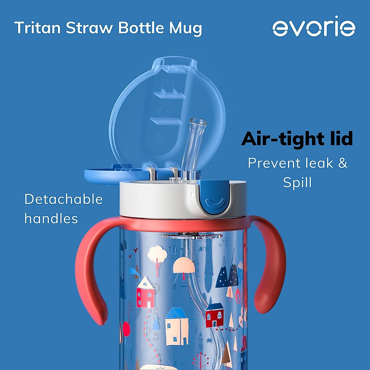 Evorie Tritan Toddler Sippy Cups 10 Oz Kids Water Bottle With Replacement Straw Bundle, Smiles