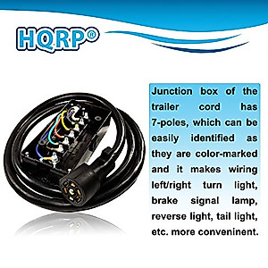 HQRP 7-Way RV Trailer Camper Truck Plug Cord w/ 7-Pole Wiring Junction Box / 7-Pin Inline Harness Cable Blade Wire Connector Towing Wiring Connect Kit - 6ft, Weatherproof and Corrosion Resistant