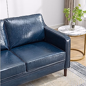 NATUREFOLLOW Sofas for Living Room, Mid Century Modern Couch with 3 Deep Seater, Size 79"x32"x33", Faux Leather, Comfy Couch for Living Room, Small Spaces, Apartment (Navy)