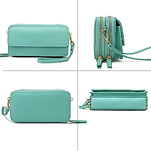 Crossbody Wallet Purse RFID Blocking CellPhone Small Shoulder Bag With Wristlet Strap For Women Ladies Girls Vegan Leather (Blue Green)