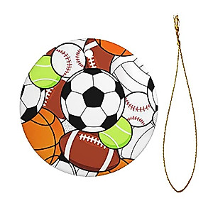 Sports Ball Print Christmas Tree Ceramic Hanging Round Shaped Xmas Tree Pendants Gatherings Party Deco