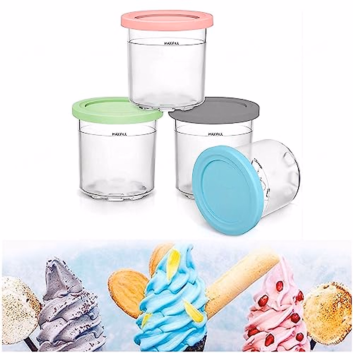 Creami Deluxe Pints, for Ninja Creami Deluxe Containers, Creami Deluxe Pints Reusable,Leaf-Proof Compatible NC301 NC300 NC299AMZ Series Ice Cream Maker