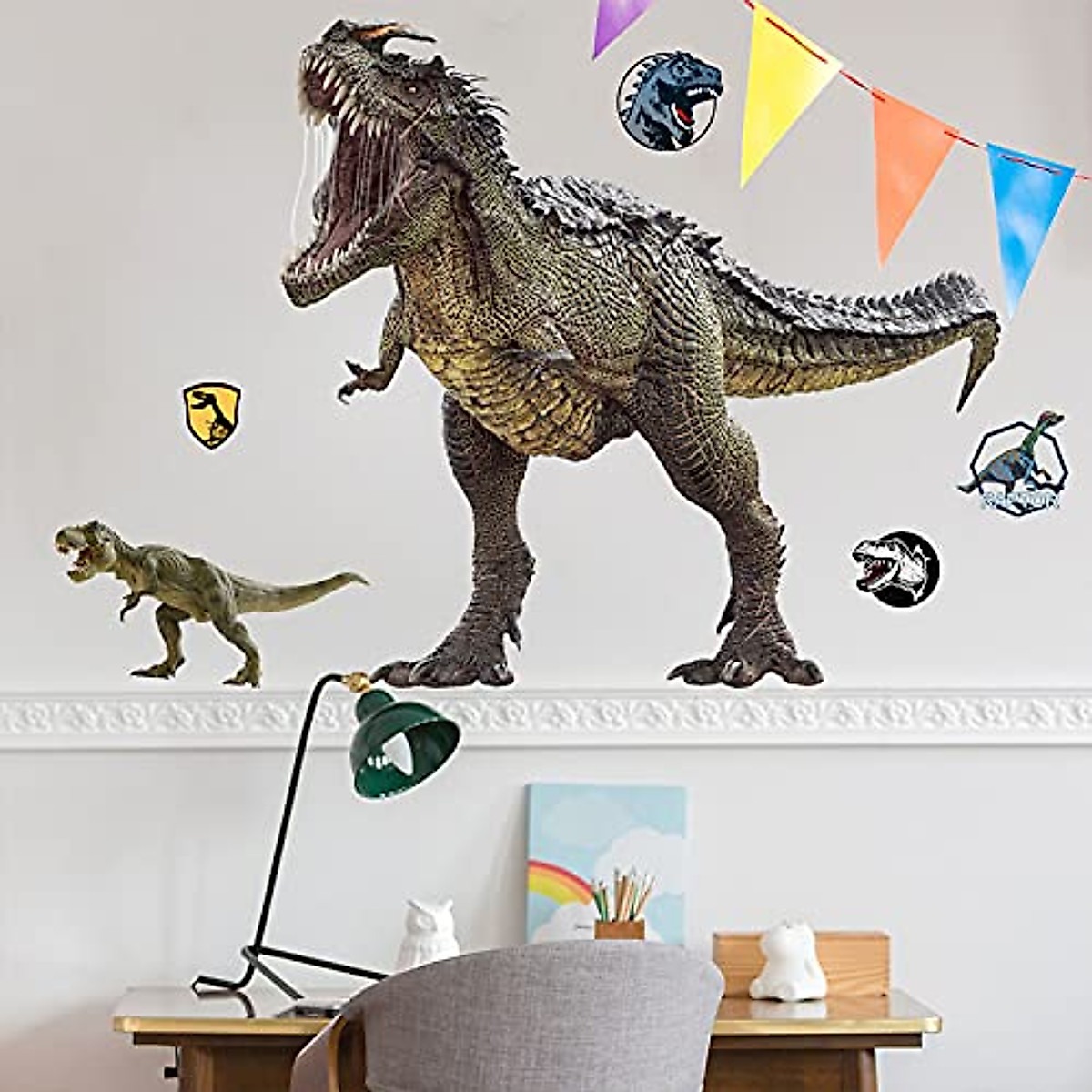 3D Dinosaurs Wall Stickers, Giant Dinosaurs Wall Decals, HOLENGS Peel and Stick Removable Wall Decor for Boys Kids Bedroom Living Room Playroom Wall Decoration