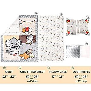 Orange Infinity 4 Piece Dreamland Crib Bedding Sets for Boys and Girls for Standard Size Crib | Nursery Baby Bedding Set of Crib Fitted Sheet, Crib Quilt, Dust Ruffle & Pillow Case, Grey