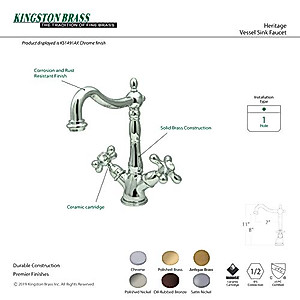 Kingston Brass KS1498AX Heritage 4" Plate Vessel Sink Faucet without Pop-Up Rod, 6-1/2", Brushed Nickel