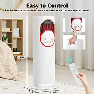 Cobuy Tower Fan and Heater Combo with Humidification, 4 in 1 Space Heaters for Indoor Use, 120°Oscillating, 1800W, 2 Speed Heating, 3 Speed Cooling, Remote Control, 9H Timer for Bedroom Room Office