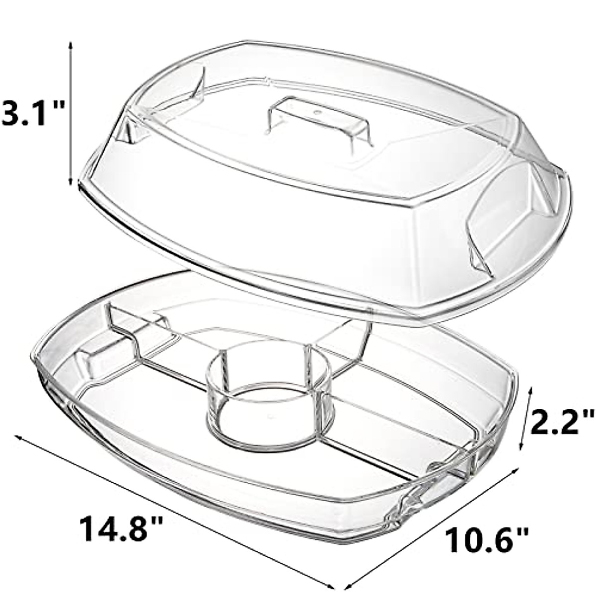 DEAYOU 4 Section Ice Serving Tray, Cold Serving Tray with Flip-Lid for Party Food, Outdoor Serving Platter Dish with Ice Cooling Tray for Appetizers, Fruits, Vegetables, Salads, Picnic, Snack