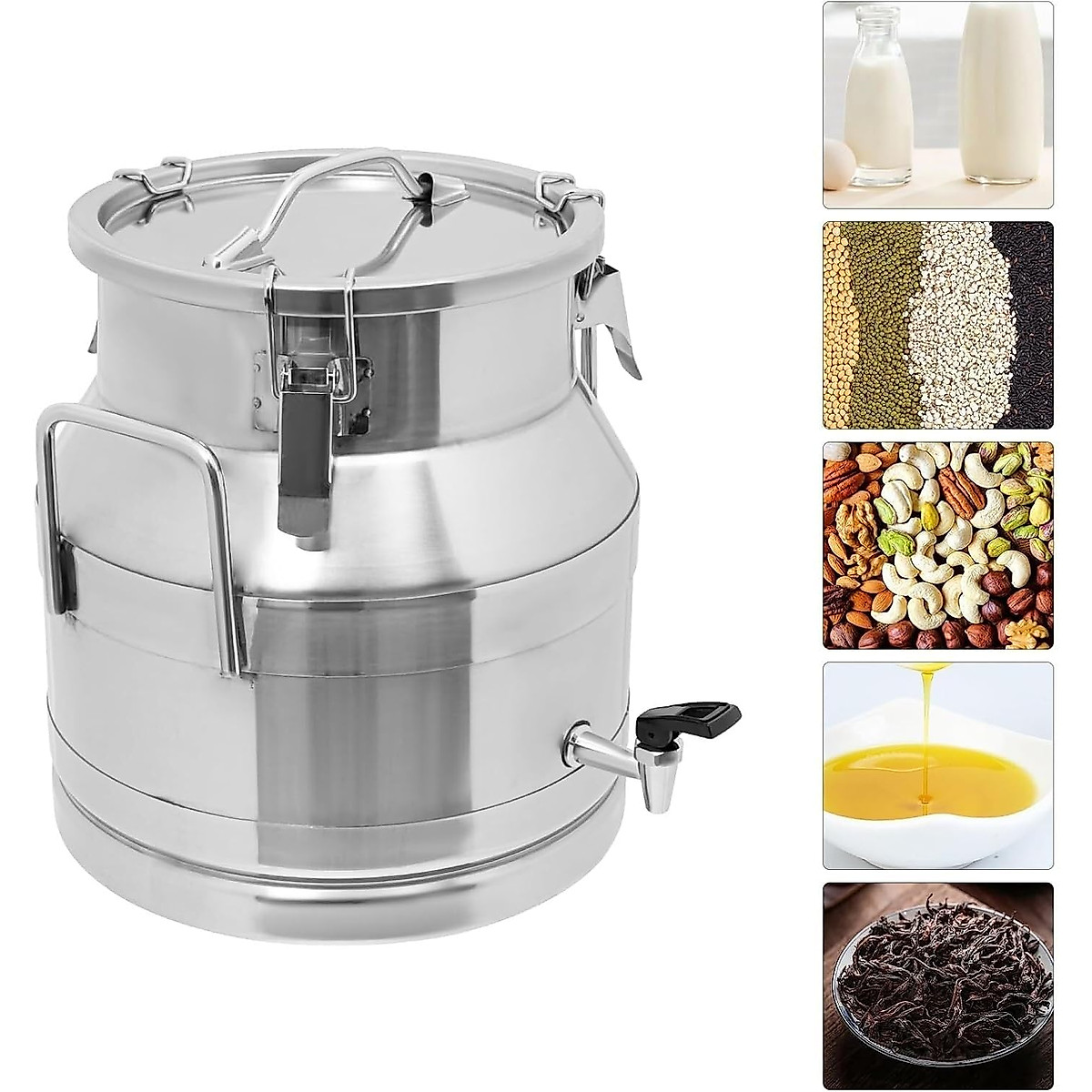 Stainless Steel Milk Can With Spigot, 5.28 Gallon Tabletop Milk Jug With Sealed Lid, Round Beverage Drink Dispenser For Grain Canisters Container